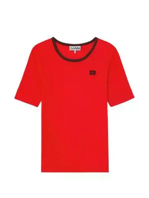 GANNI Logo Detail T-shirt - Red