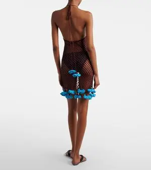 Alaïa Floral-appliqué Open-knit Cotton Minidress - Burgundy