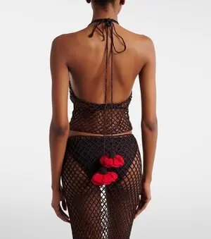 Alaïa Halterneck Open-knit Cotton Top