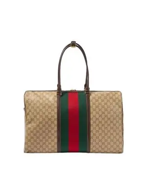 Gucci Gg Web Stripe Medium Duffel Bag - Beige