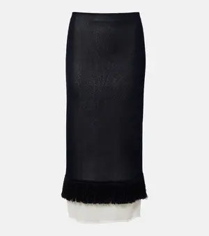 Bottega Veneta Bottega Veneta Knitted Silk Midi Skirt With Fringe Detail Blue