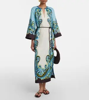 ALEMAIS Natalia Printed Linen Midi Dress