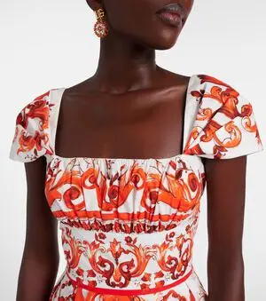 Dolce & Gabbana Majolica Printed Cotton Poplin Midi Dress