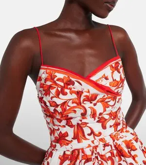 Dolce & Gabbana Majolica Print Cotton Poplin Mini Dress - Orange