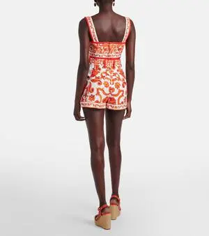 Dolce & Gabbana Majolica Print Cotton Blend Shorts - Red