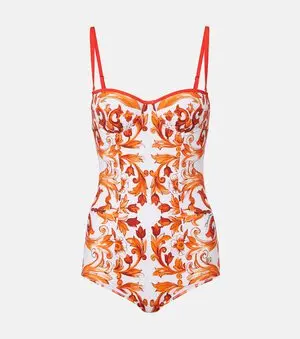 Dolce & Gabbana Majolica Print Swimsuit - Orange