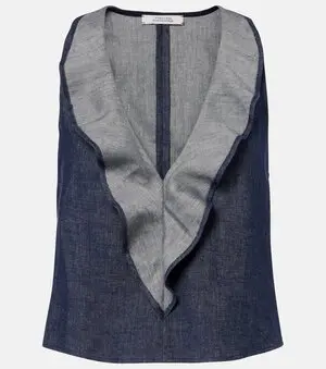 Dorothee Schumacher Fluid Denim Ruffled Crop Top - Blue