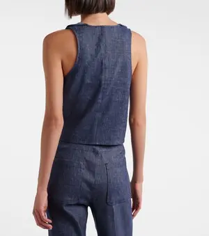 Dorothee Schumacher Fluid Denim Ruffled Crop Top