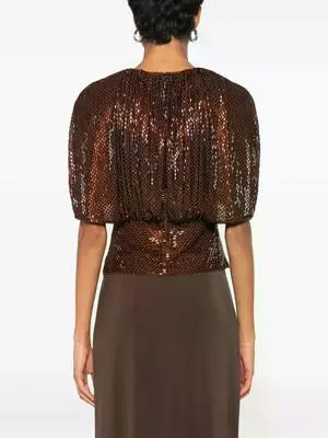 SELF-PORTRAIT Sequin Embellished Gathered Top