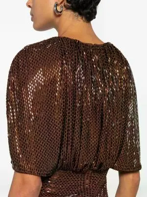 SELF-PORTRAIT Sequin Embellished Gathered Top
