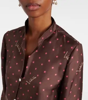 Valentino Garavani Printed Silk Twill V-neck Pajama Shirt