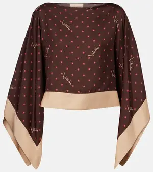 Valentino Garavani Printed Silk Twill Top - Brown