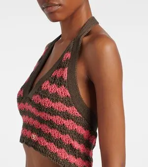 Valentino Garavani Striped Knitted Cotton Halter Top - Brown
