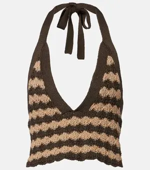 Valentino Garavani Striped Knitted Cotton Crop Top - Beige