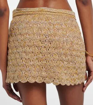 Valentino Garavani Open-knit Linen-blend Lamé Miniskirt