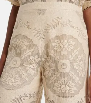 Valentino Garavani Embroidered Cotton-blend Wide-leg Pants - Beige