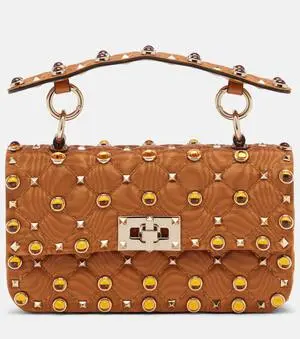 Valentino Garavani Rockstud Spike Small Moiré Top-handle Bag - Brown