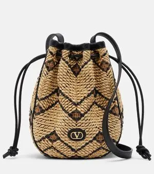 Valentino Garavani Vlogo Raffia Bucket Bag