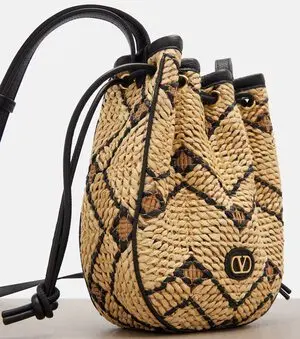 Valentino Garavani Vlogo Raffia Bucket Bag