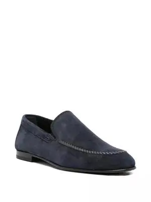 JOHN HARRISON Suede Loafers With Whipstitch Trim - Blue