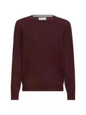 Brunello Cucinelli Cashmere Rib Knit Crew Neck Sweater - Red