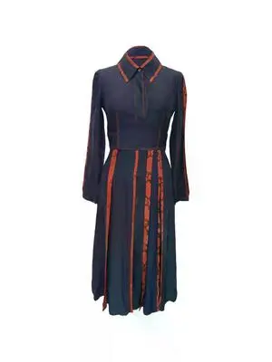 Burberry Silk Dress With Snakeskin Print Trim - Blue