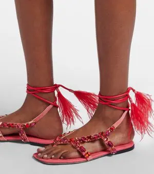 Valentino Garavani Embellished Suede Thong Sandals