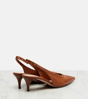 GIANVITO ROSSI Perforated Leather Slingback Pumps - Brown