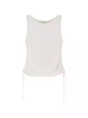 DUNST Ribbed Trim Sleeveless Top With Drawstring Detail - Neutrals