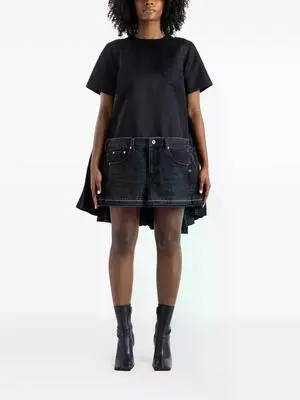 Sacai Hybrid Denim Pleated Asymmetric Dress