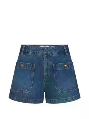 FRAME Button-embellished Patch-pocket Shorts - Blue