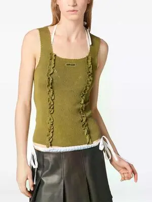 Miu Miu Ribbed Cashmere And Silk Knit Top With Crochet Details