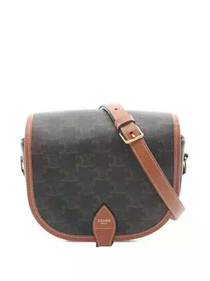 Celine Medium Triomphe Coated Canvas Folco Crossbody Bag - Brown