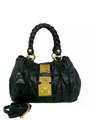 Miu Miu Matelassé Bauletto Aperto Satchel - Black