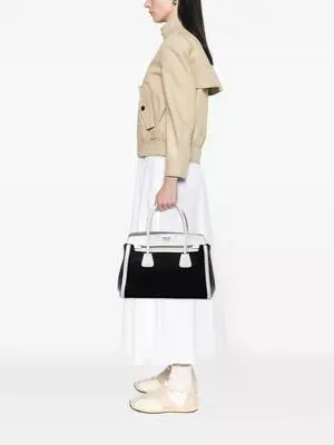 Prada Bicolor Saffiano Leather Trimmed Canvas Satchel