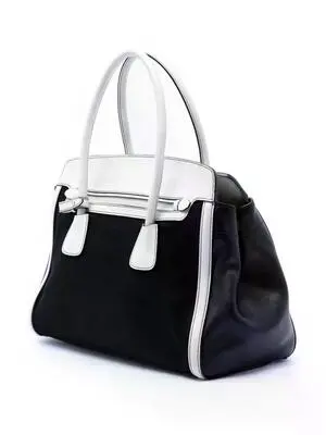 Prada Bicolor Saffiano Leather Trimmed Canvas Satchel