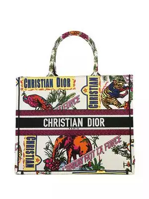 Dior Embroidered Canvas Indian Animals Book Tote Bag - Multicolour