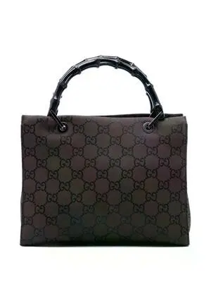 Gucci Gg Nylon Bamboo Satchel - Brown