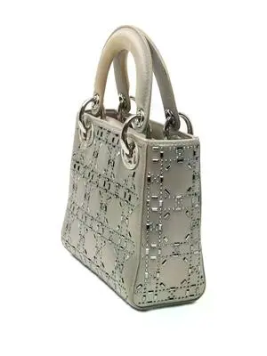Dior Mini Lady Satchel In Satin With Crystal Embellishments - Grey