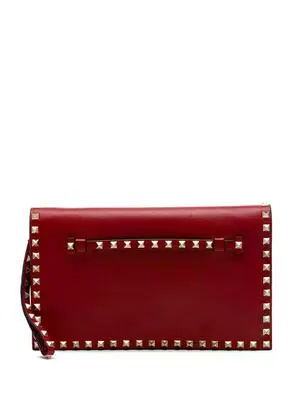 Valentino Garavani Nappa Rockstud Wristlet Clutch Bag - Red