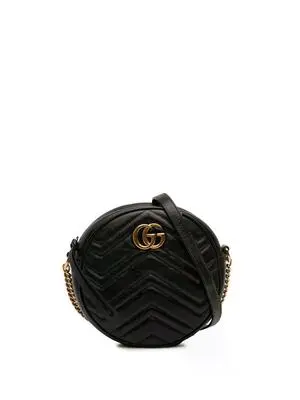 Gucci Mini Gg Marmont Matelasse Leather Round Crossbody Bag - Black