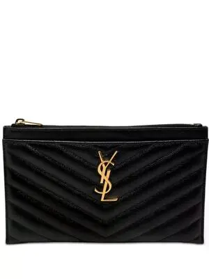 Saint Laurent Grain De Poudre Chevron Monogram Bill Pouch Clutch Bag