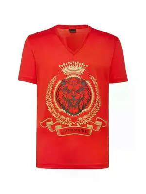 BILLIONAIRE Lion-print V-neck T-shirt - Red