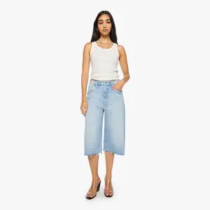 MOTHER The Whole Lot Zip Fray Fringe Benefits Jeans - Light Blue