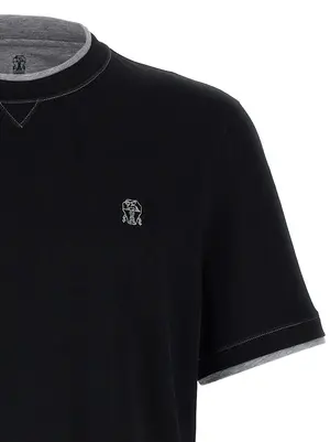 Brunello Cucinelli Logo Embroidered Layered T-shirt