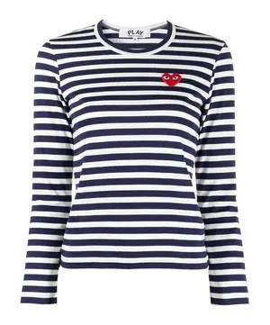 Comme Des Garçons Striped Long Sleeve T-shirt With Heart Applique