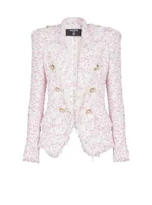 Balmain 6 Buttons Fitted Polka Dot Tweed Jacket - White