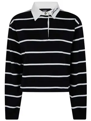 Amiri Script Stripe Crop Long Sleeve Polo Shirt - Black