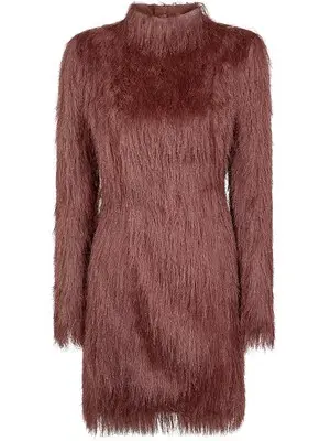 Balmain Long Sleeve Fur Dress - Beige