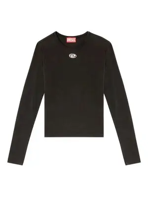 DIESEL® Long Sleeve Cotton T-shirt With Front Logo - Black